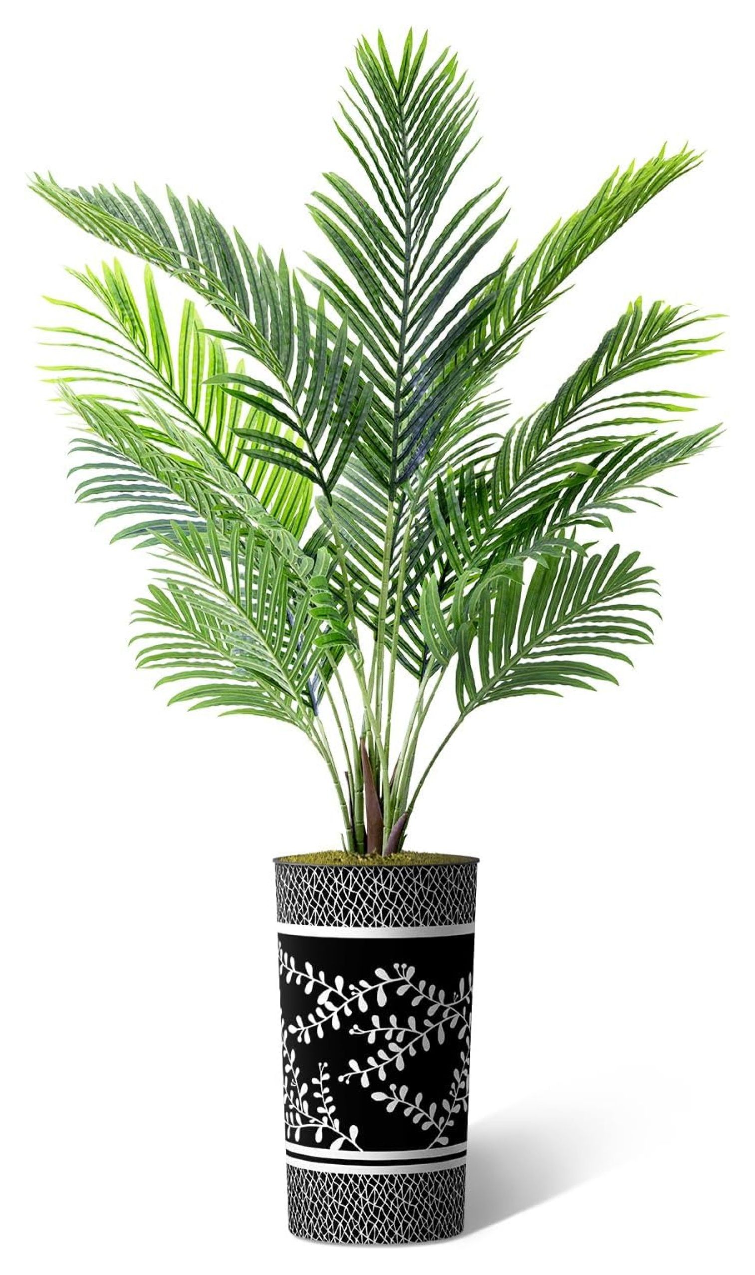 Artificial Tree in Black Floral Planter, Fake Areca Tropical Palm Silk Tree for Indoor and ...