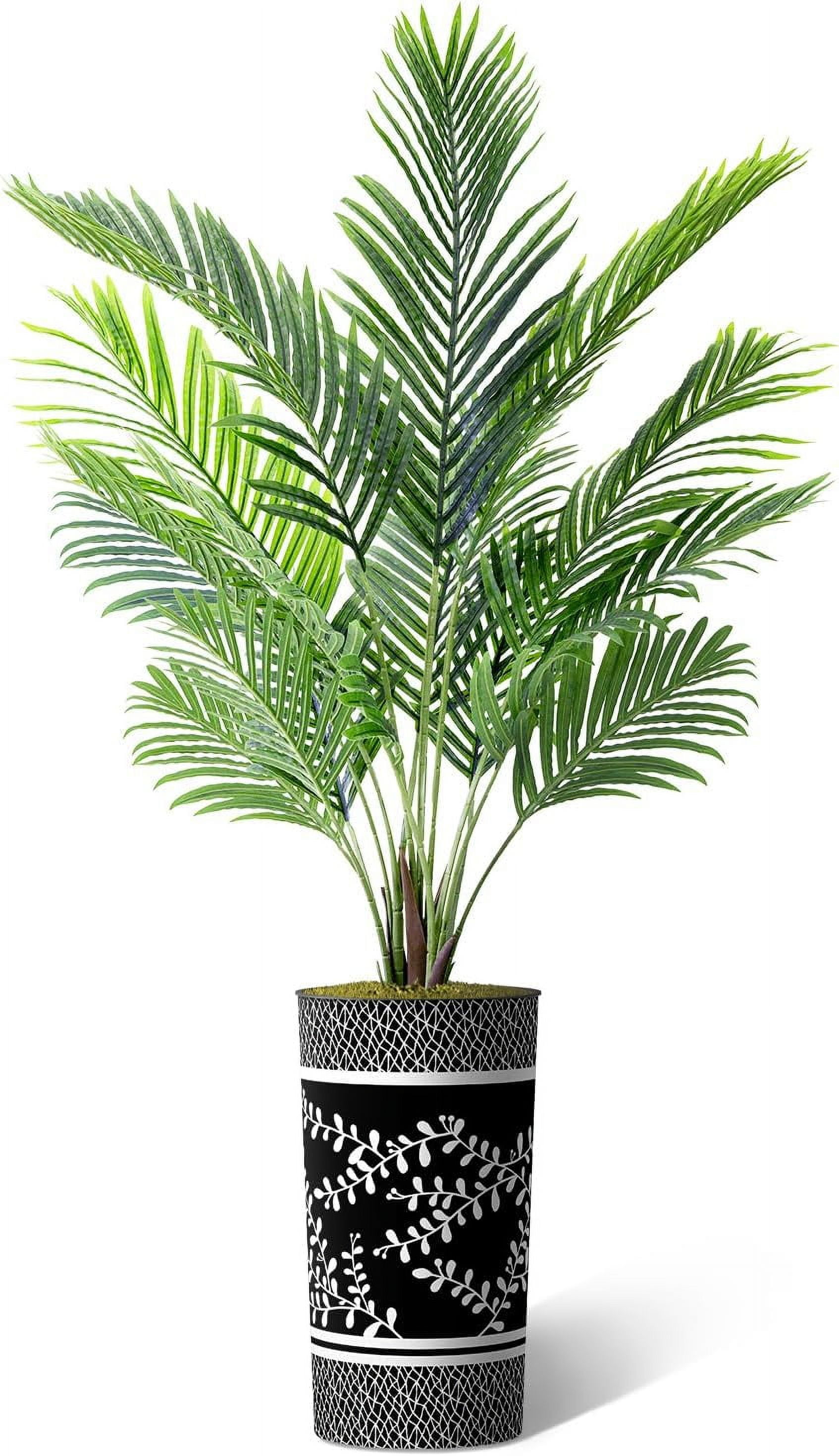 Artificial Tree in Black Floral Planter, Fake Areca Tropical Palm Silk Tree for Indoor and ...