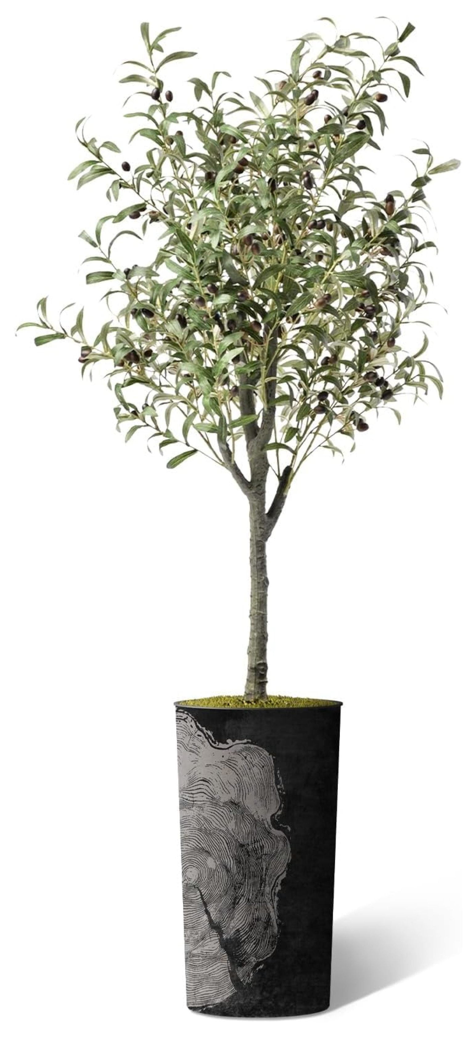 Artificial Tree in Black White Wood Tree Rings Pattern Planter, Fake ...