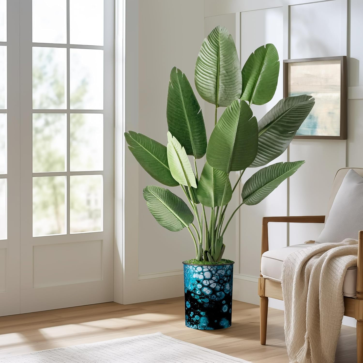 Artificial Tree in Blue & Black Bubble Modern Planter, Fake of Paradise ...