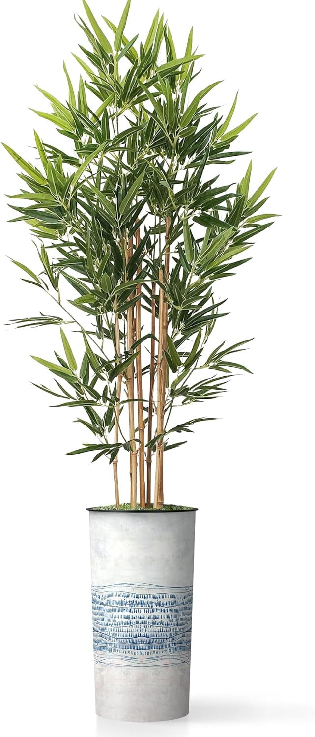 Artificial Tree in Blue Gray Industrial Line Pattern Planter, Fake ...