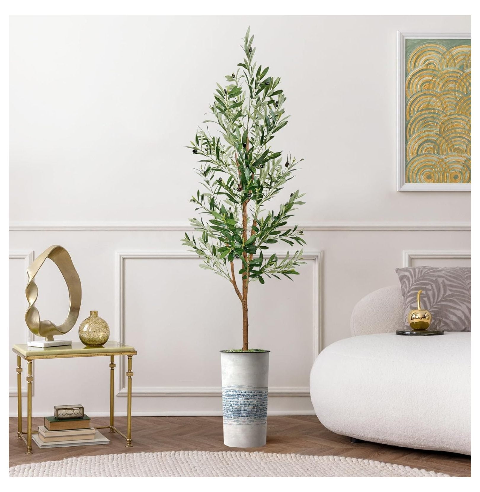 Artificial Tree in Blue Gray Industrial Line Pattern Planter, Fake ...