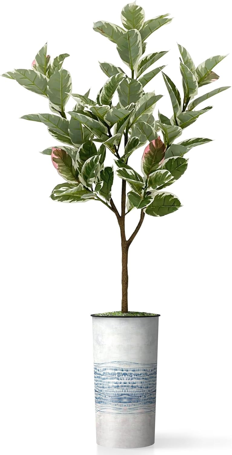 Artificial Tree in Blue Gray Industrial Line Pattern Planter, Fake ...