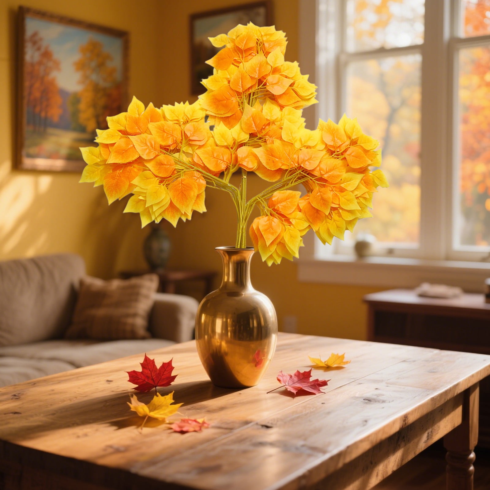 Artificial Tree Branches - 12pcs Fake Banyan, Red Maple & Ginkgo Leaves ...