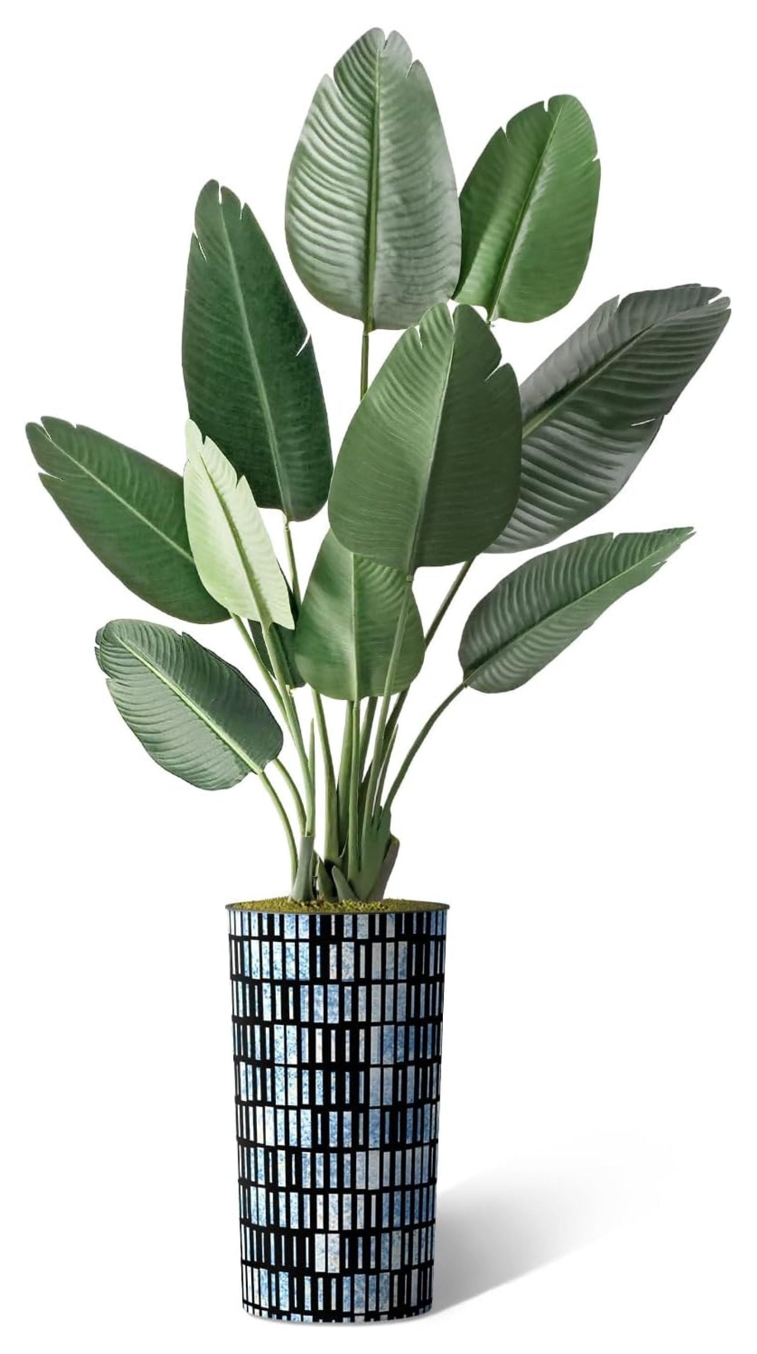 Artificial Tree in Contemporary Blue Stripe Patterned Planter, Fake of ...