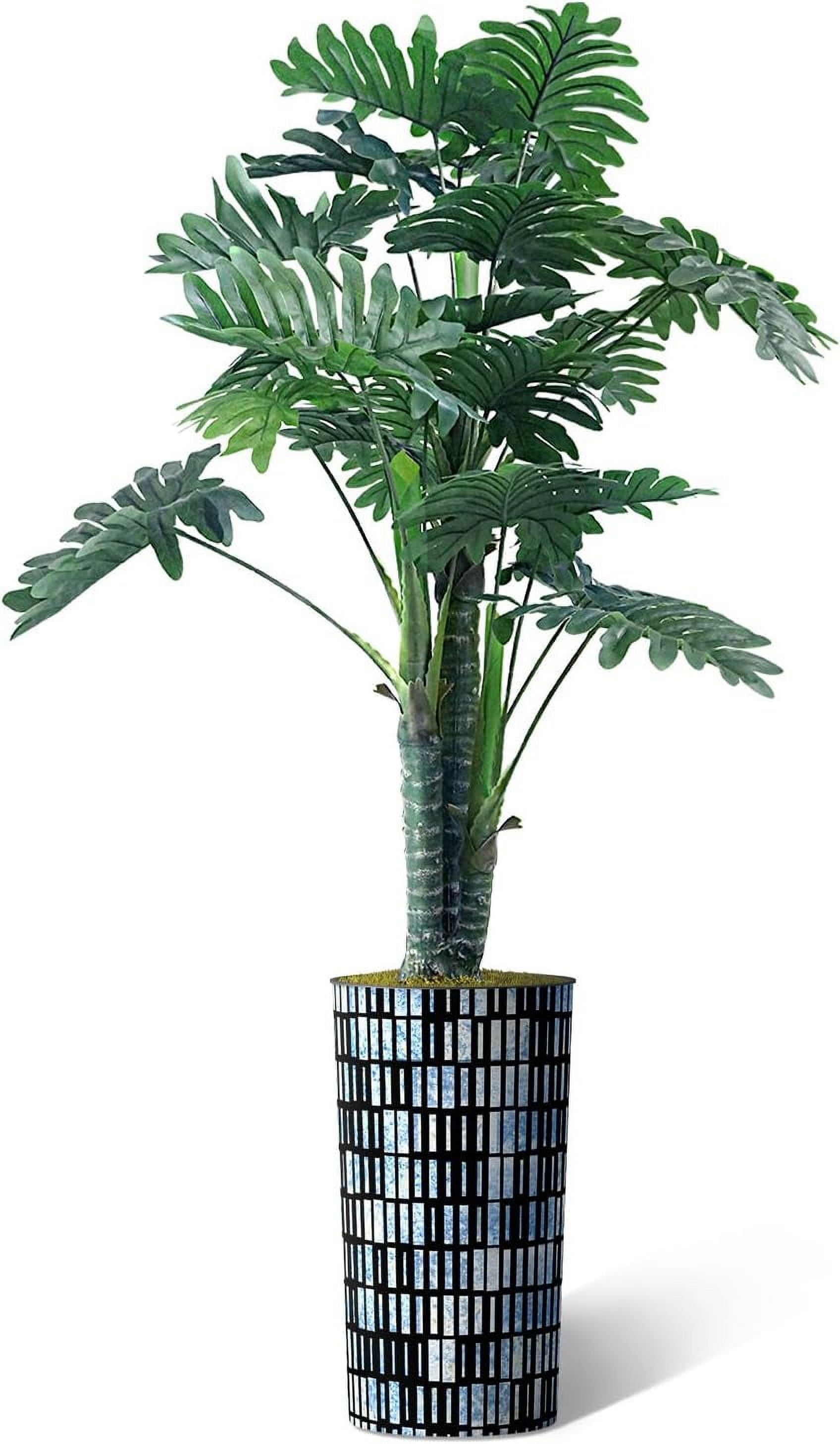 Artificial Tree in Contemporary Blue Stripe Patterned Planter, Fake ...