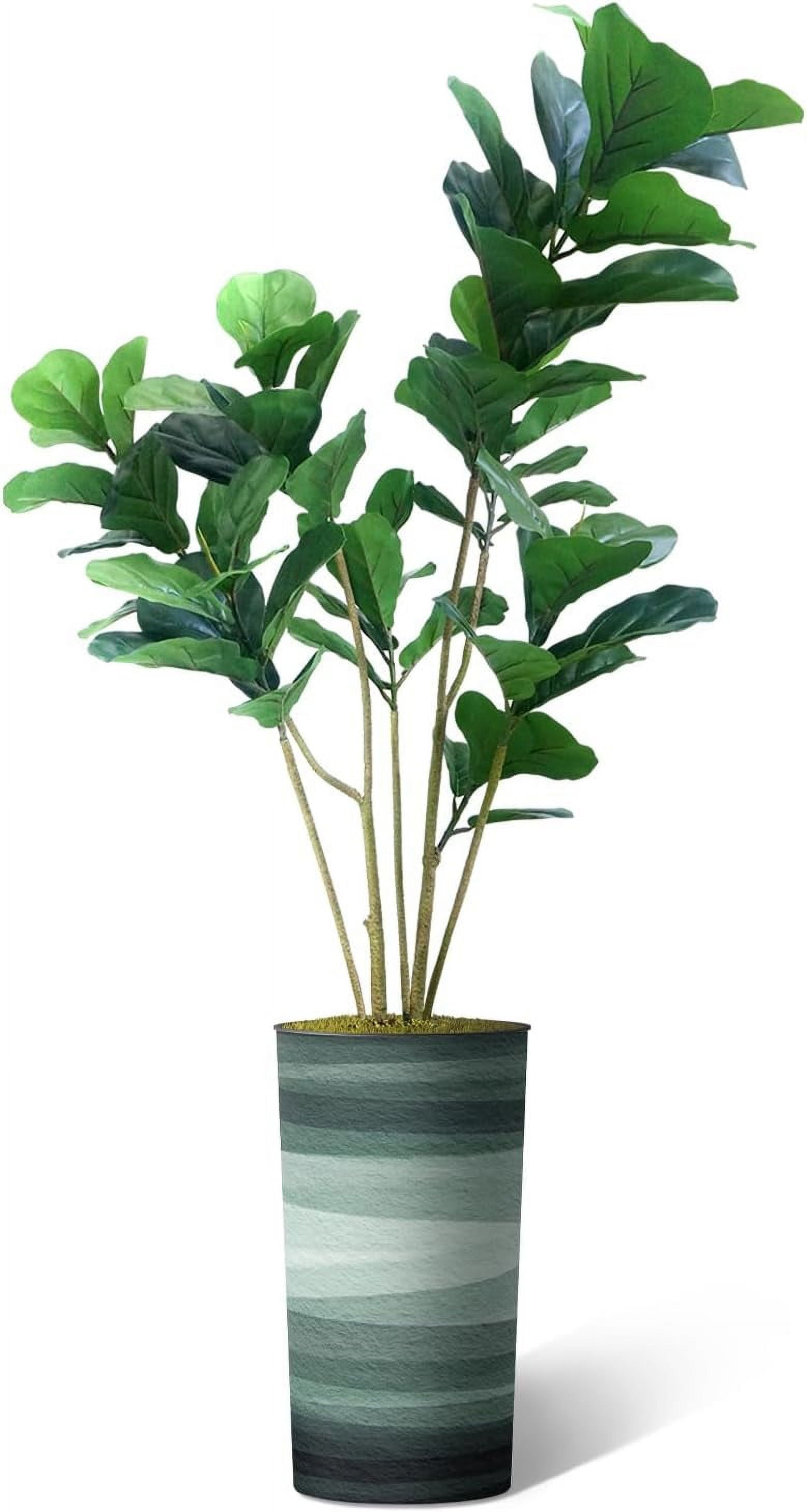 Artificial Tree in Earthy Green Stripe Planter, Fake Ficus Lyrata Silk ...