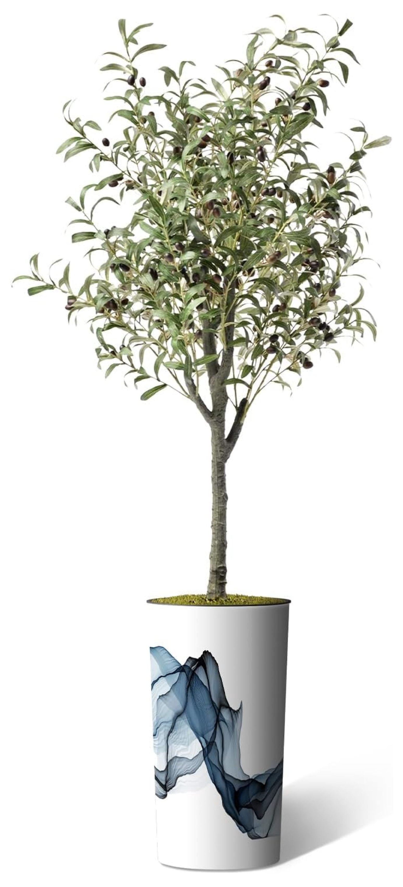 Artificial Tree in Flowing Blue Smoke Abstract Shapes Planter, Fake ...
