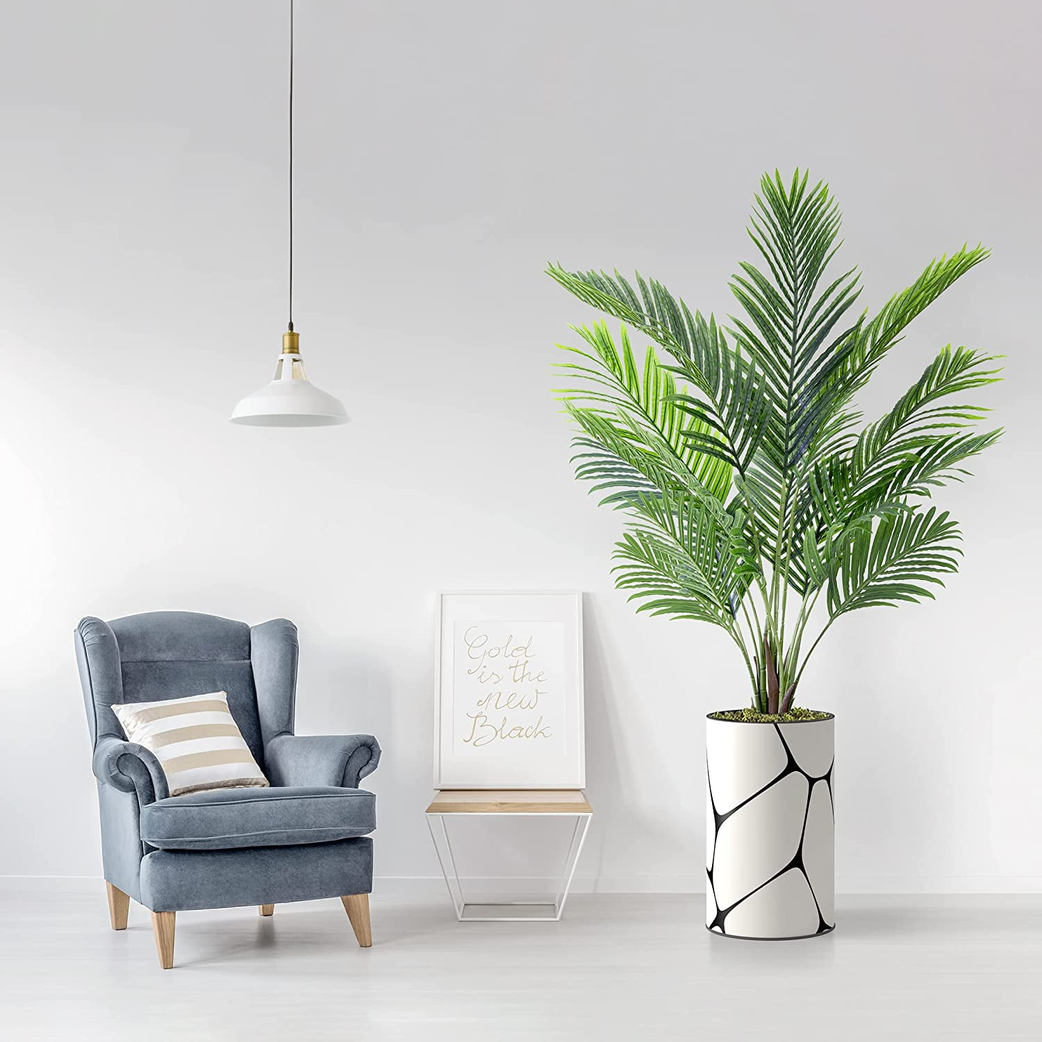 Artificial Tree in Geometric Pattern Planter, Fake Areca Tropical Palm ...