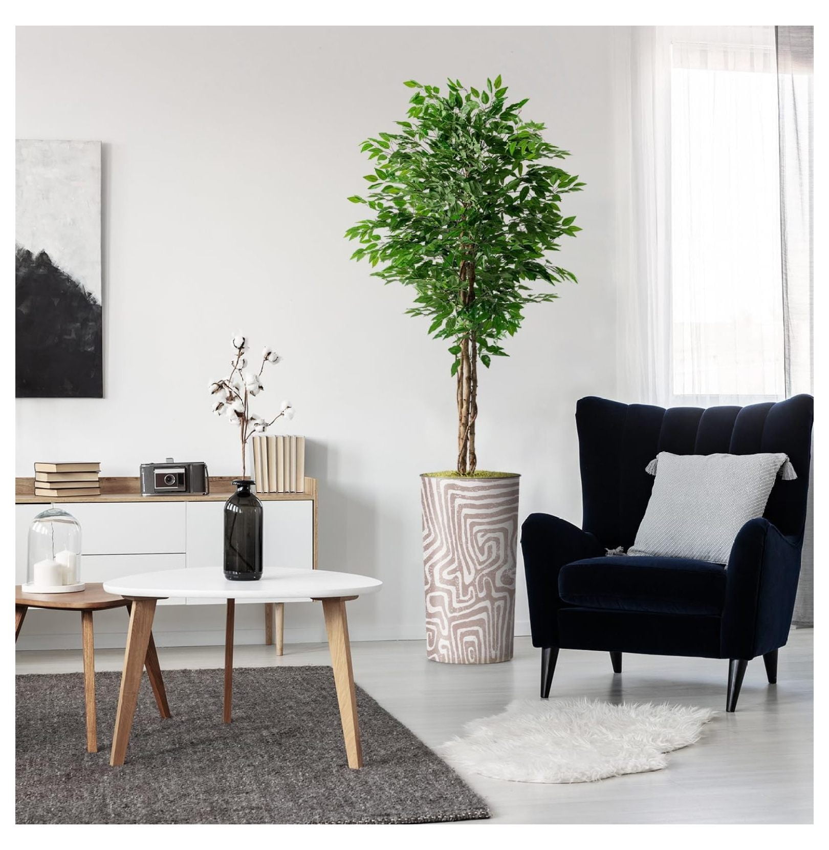 Artificial Tree in Geometric Pattern Planter, Fake Ficus Silk Tree for ...