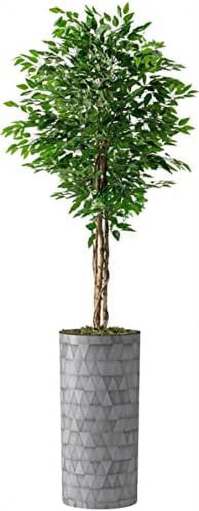 Artificial Tree In Modern Triangle Pattern Planter, Fake Ficus Silk ...