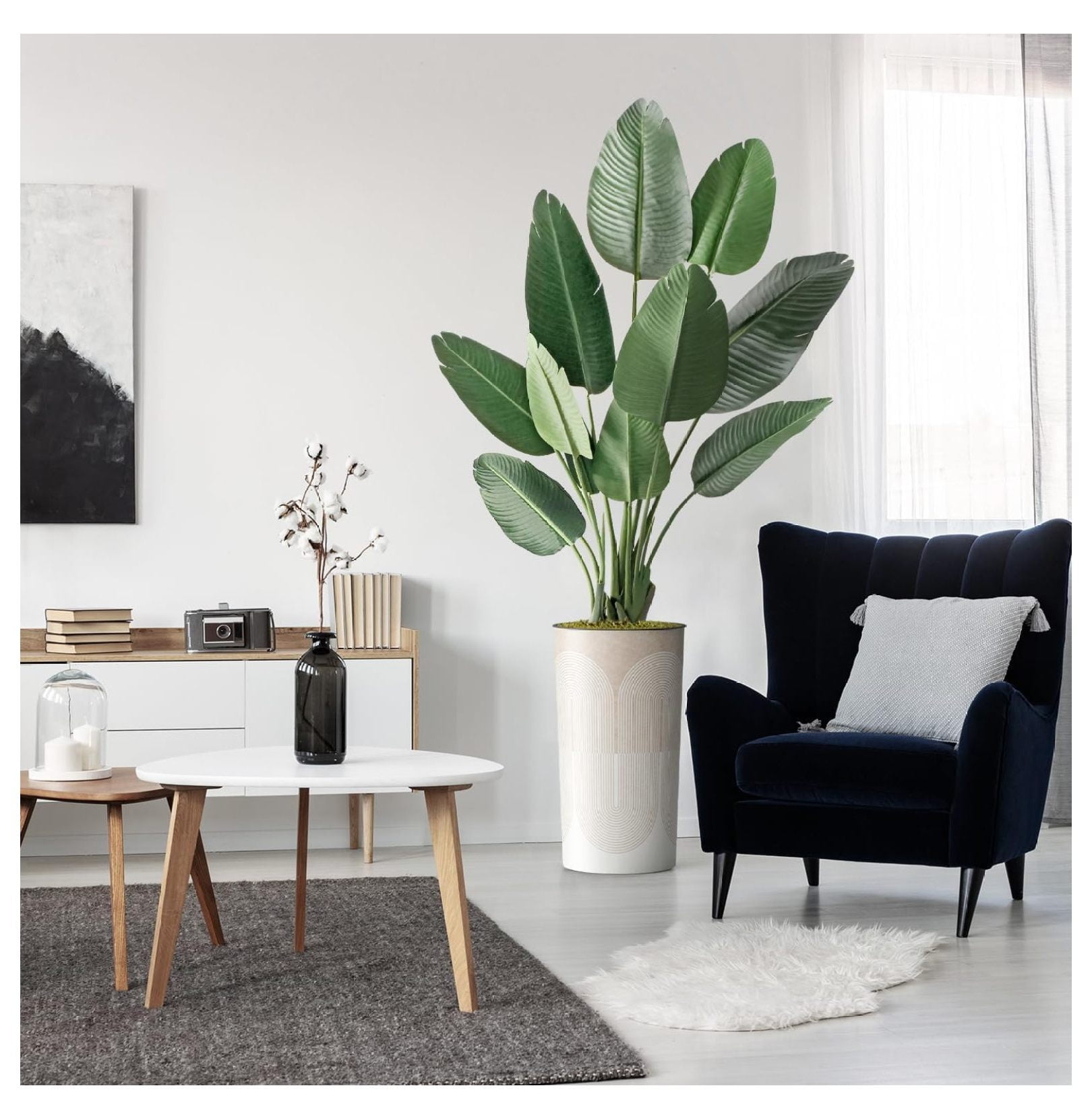 Artificial Tree in Light Abstract Shapes Planter, Fake of Paradise Silk ...