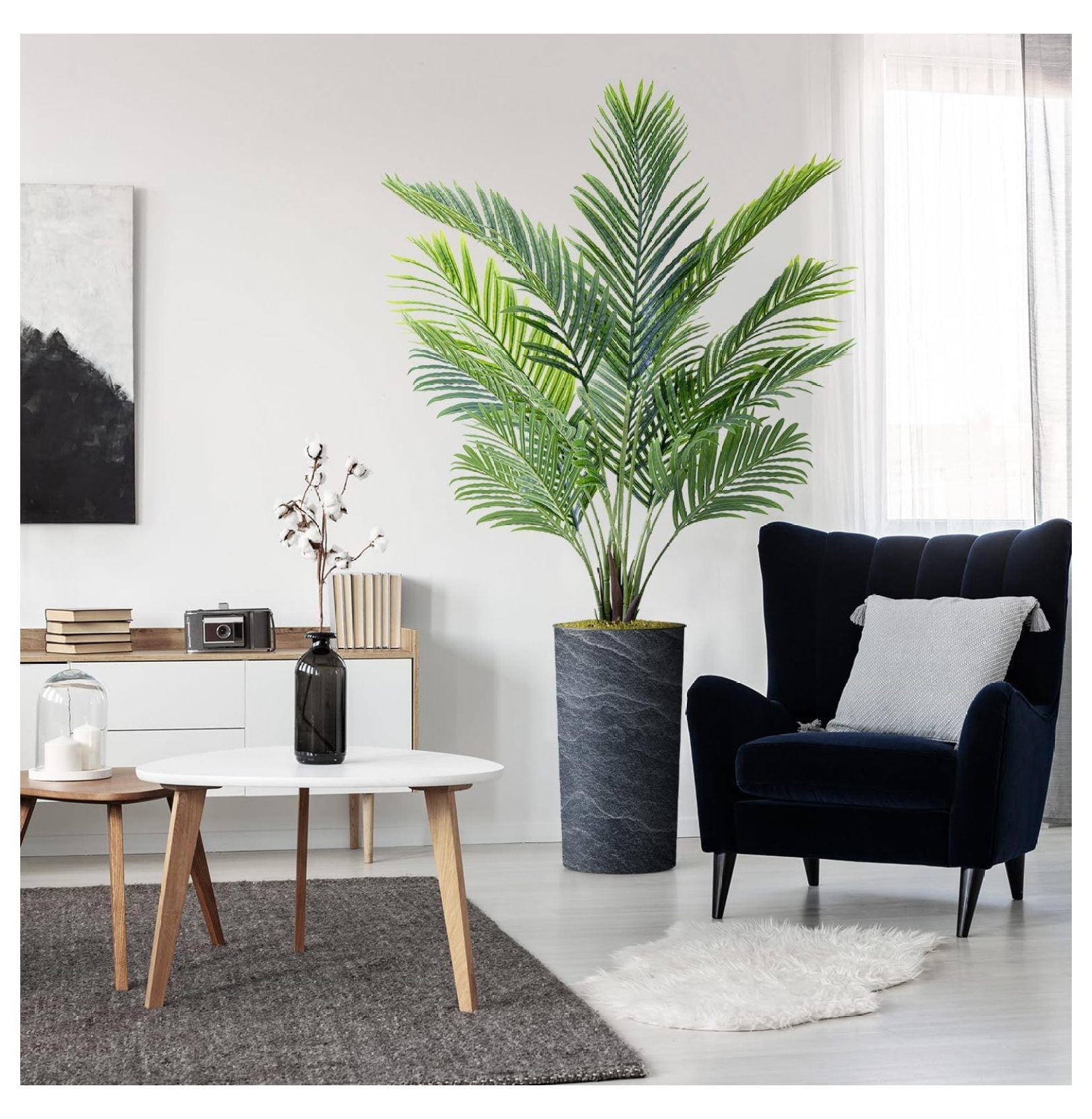 Artificial Tree in Modern Dark Gray Texture Planter, Fake Areca ...
