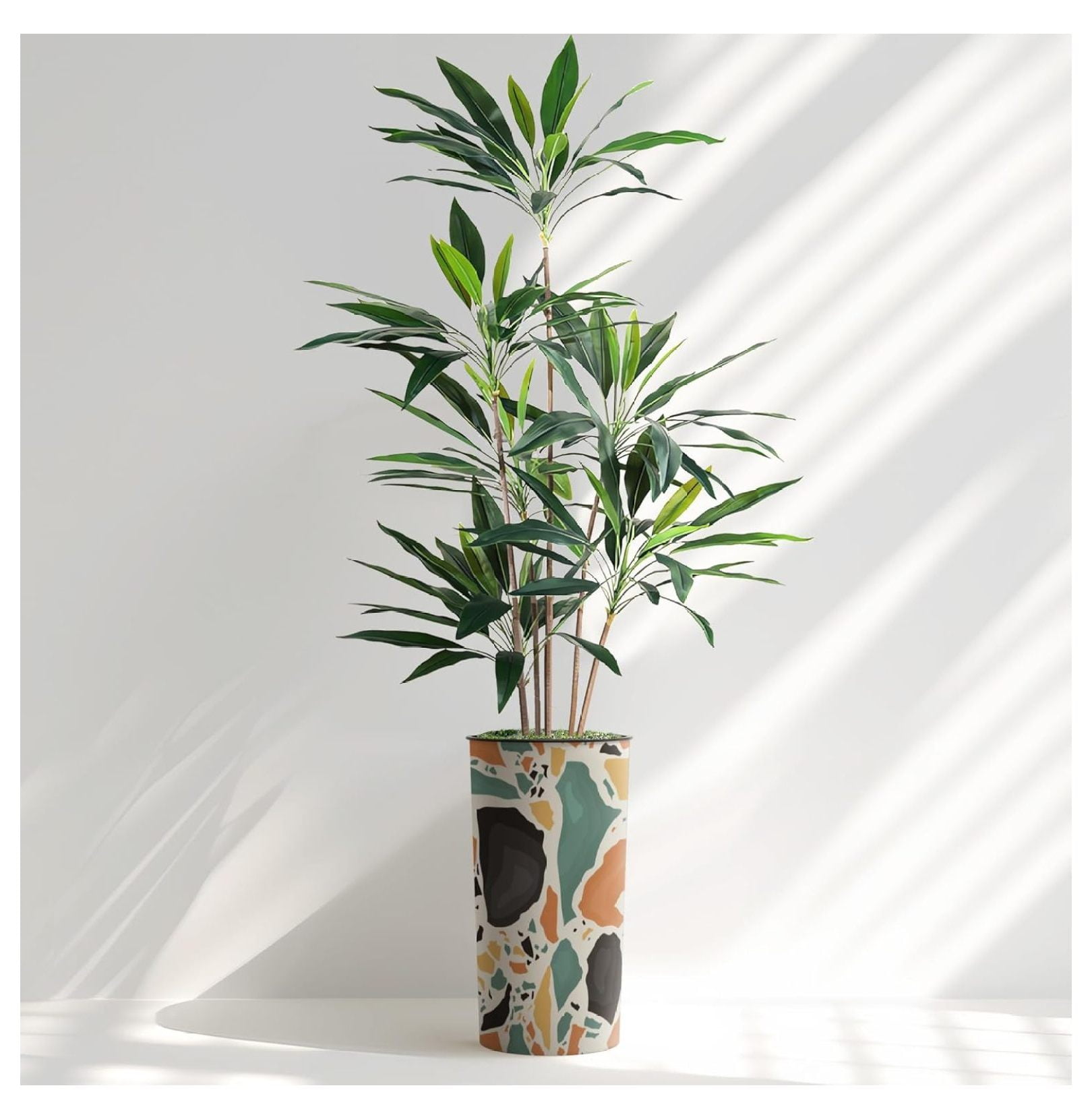 Artificial Tree in Modern Geometric Pattern Planter, Fake Dracaena Tree ...