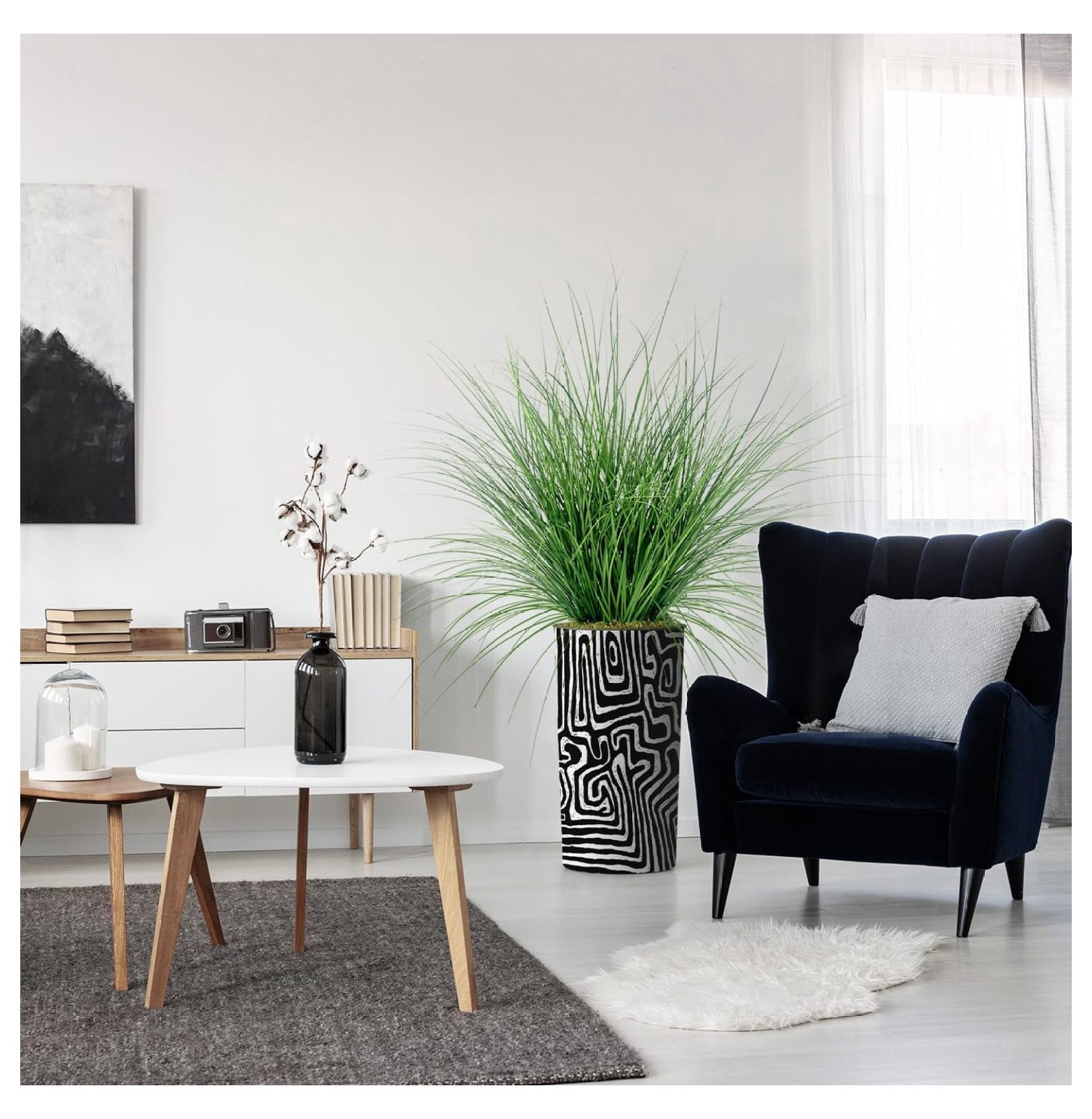 Artificial Tree in Modern Geometric Pattern Planter, Fake Onion Grass ...