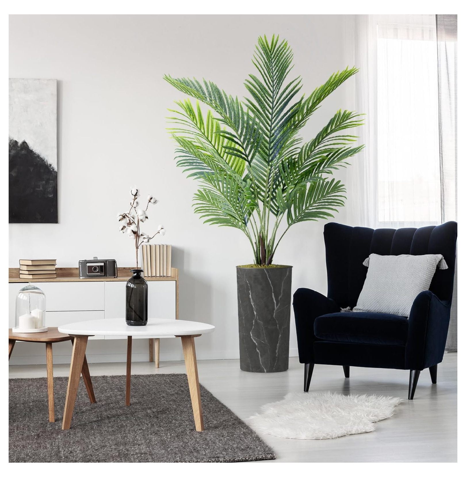 Artificial Tree in Modern Granite Effect, Fake Areca Tropical Palm Silk Tree for Indoor and ...