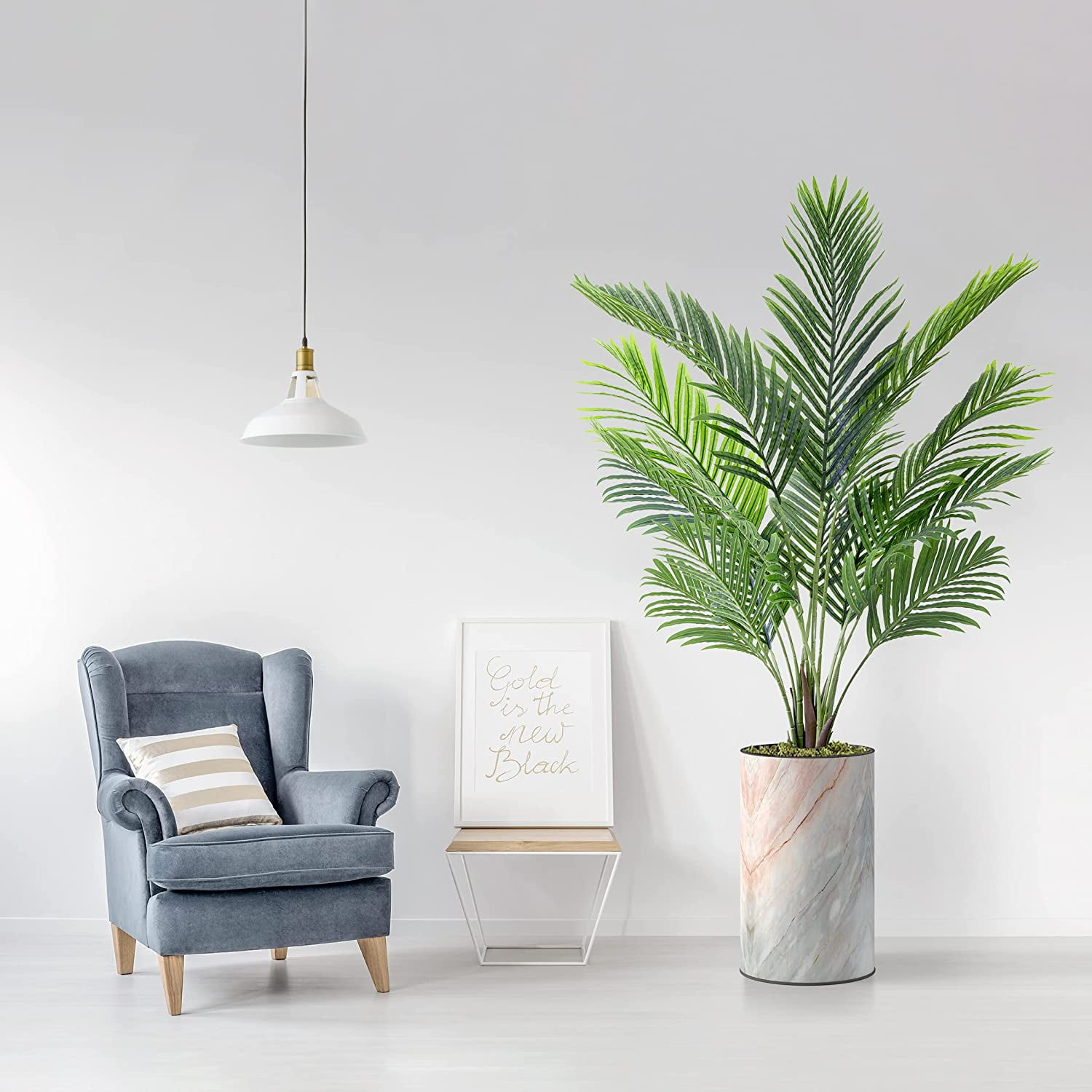 Artificial Tree in Modern Granite Effect Planter, Fake Areca Tropical ...