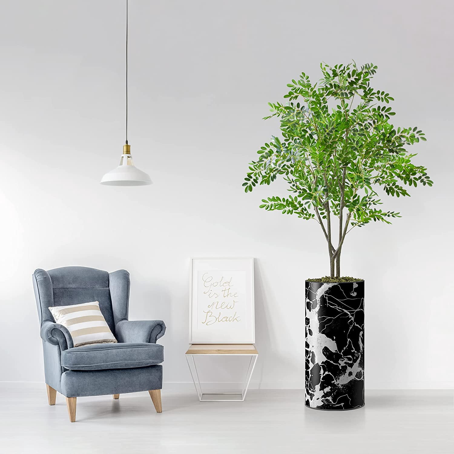 Artificial Tree in Modern Marble Effect Planter, Fake Boxwood Silk Tree ...