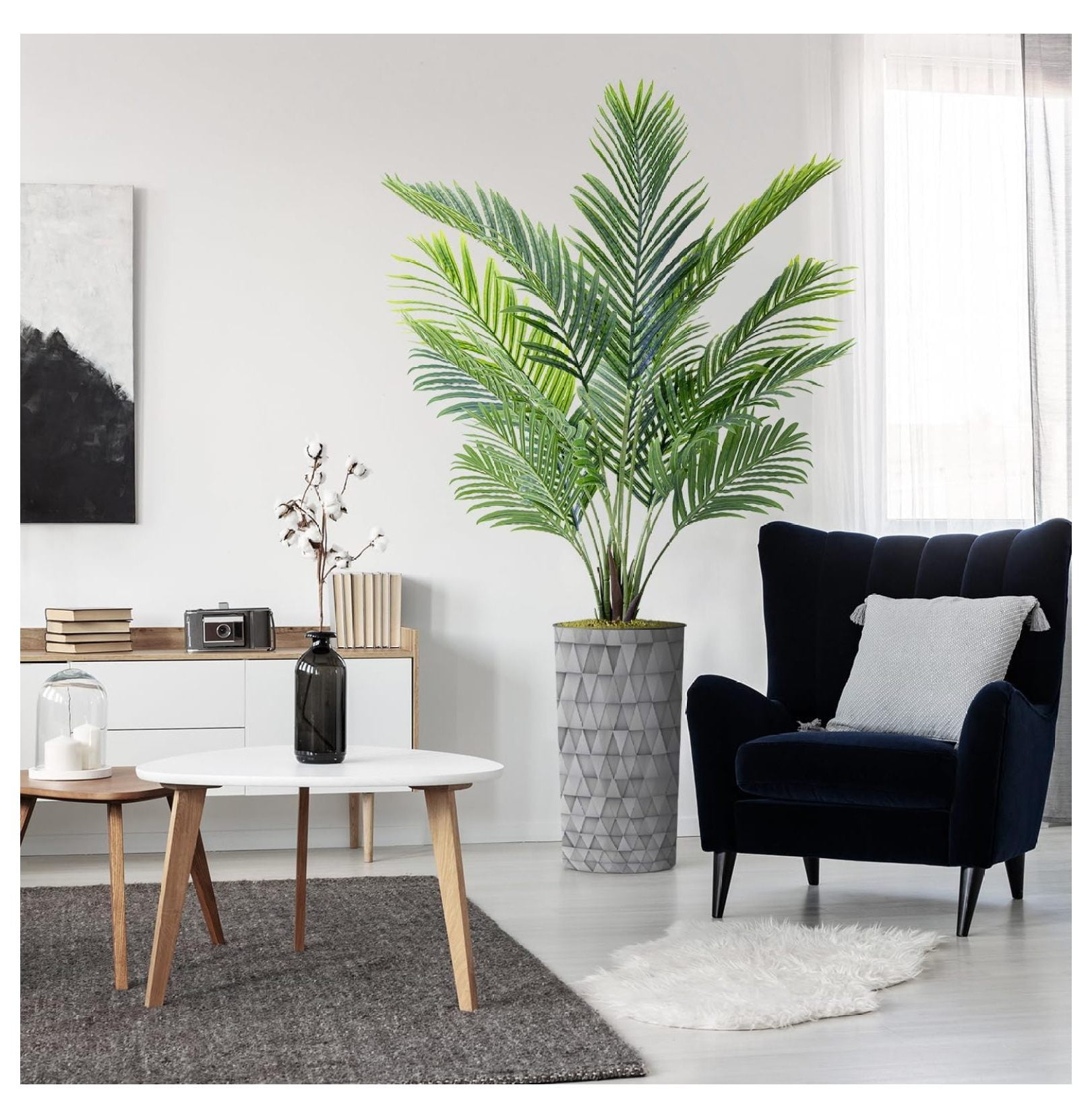 Artificial Tree in Modern Triangle Pattern Planter, Fake Areca Tropical ...