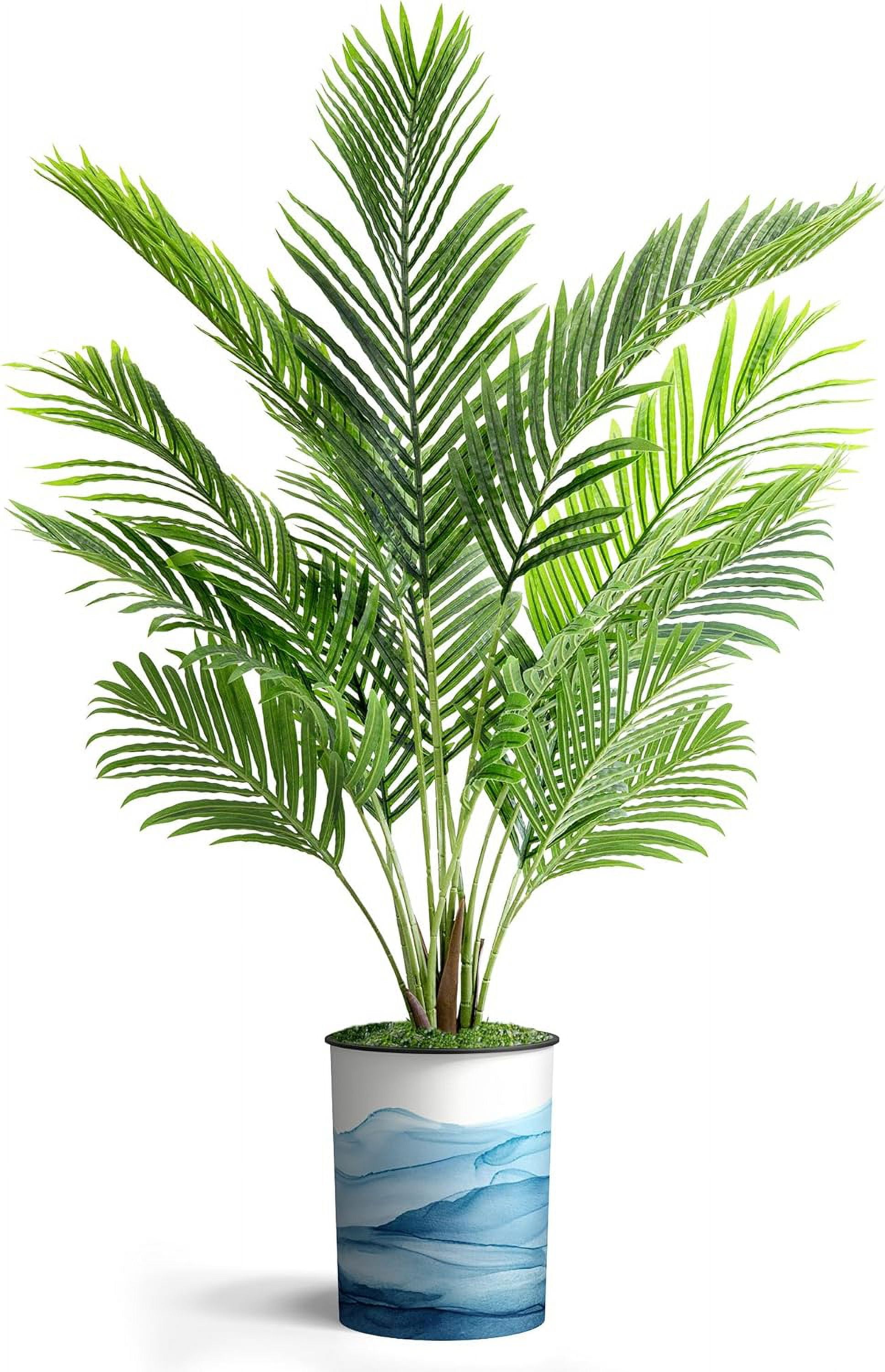 Artificial Tree in Ocean Pattern Planter, Fake Areca Tropical Palm Silk Tree for Indoor and ...