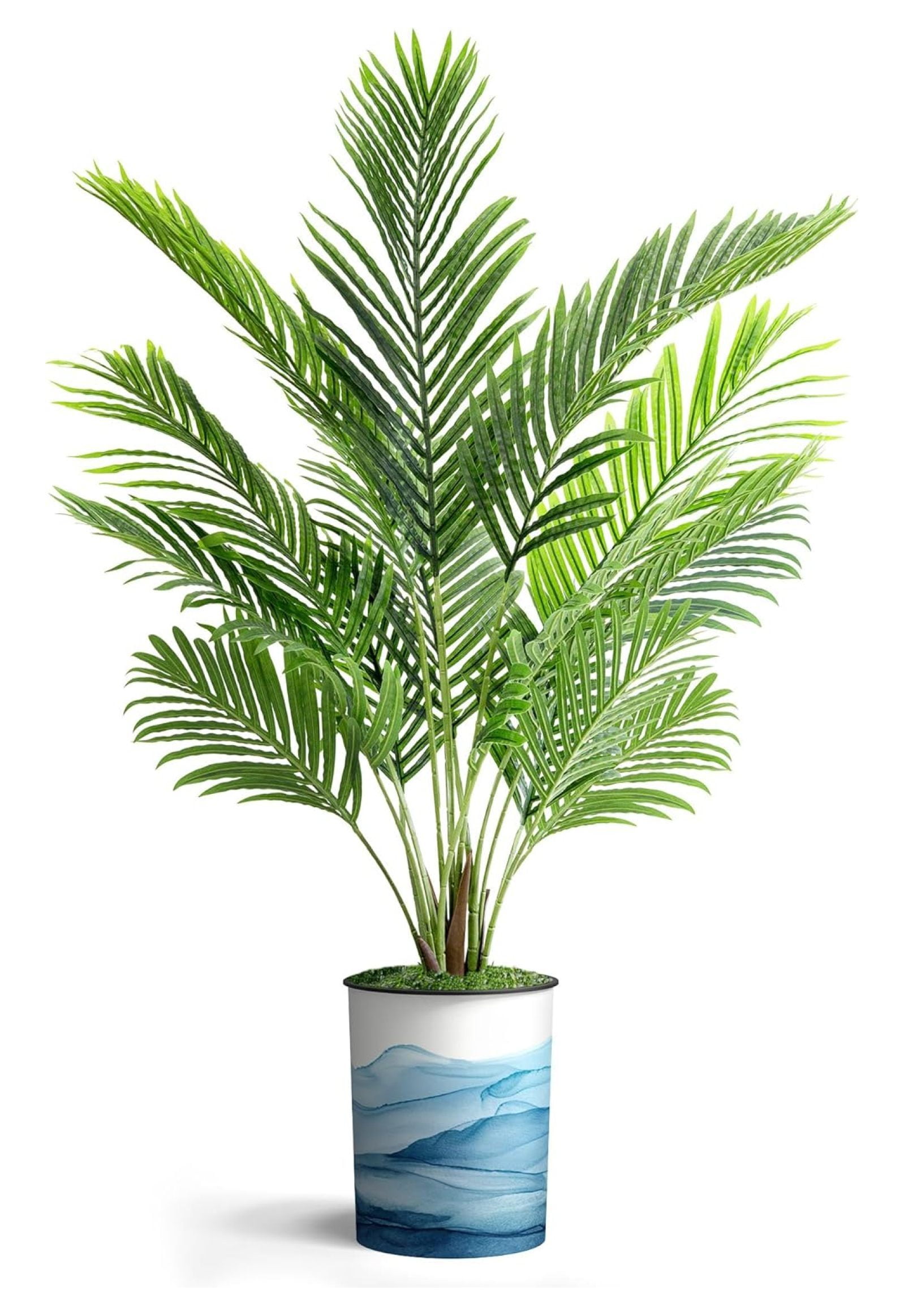 Artificial Tree in Ocean Pattern Planter, Fake Areca Tropical Palm Silk Tree for Indoor and ...