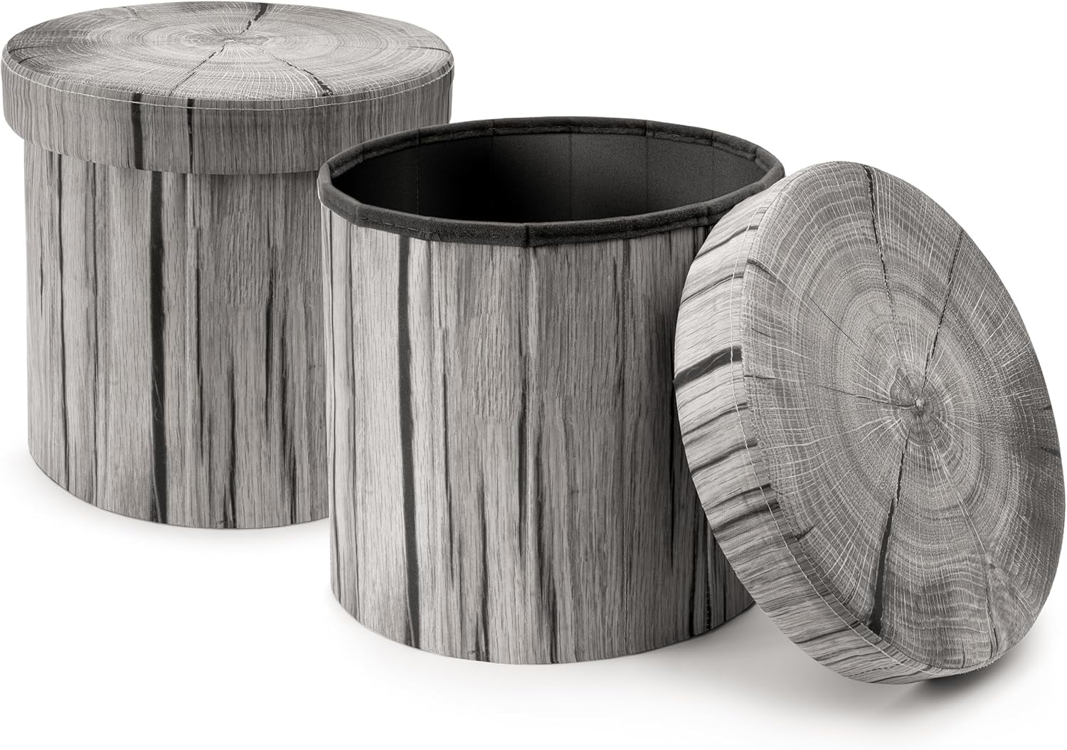 Artificial Tree Stump Ottoman, 15 Inch Rustic Log Stool with Storage ...