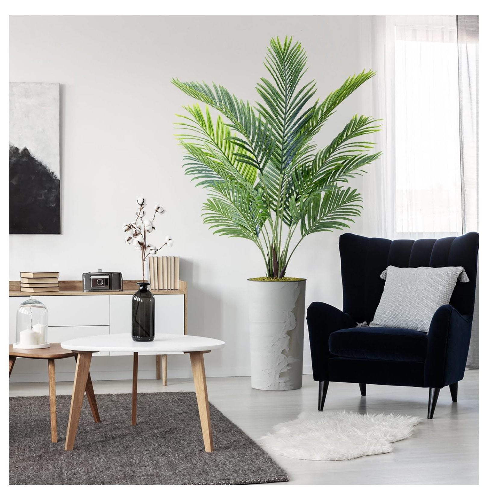 Artificial Tree in Watercolor Abstract Shapes Planter, Fake Areca Tropical Palm Silk Tree for ...