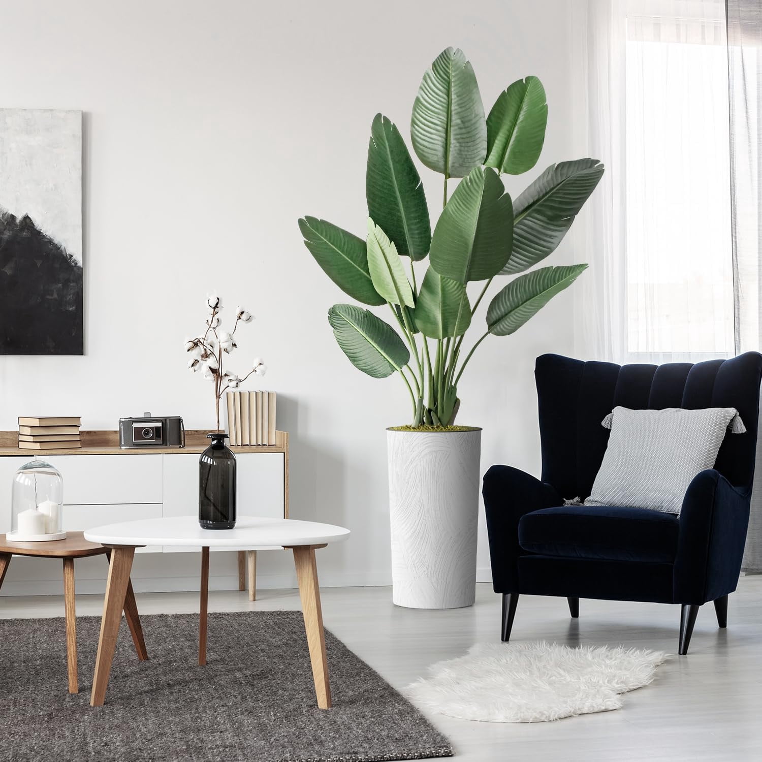 Artificial Tree in White Marble Effect Planter, Fake of Paradise Silk ...