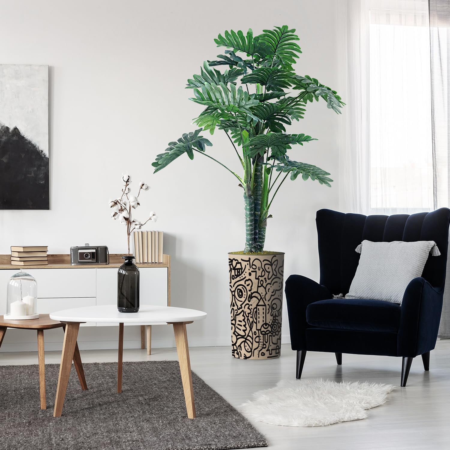 Artificial Tree i Cotemporary Geometric Plater, Fake Philodedro Tree ...