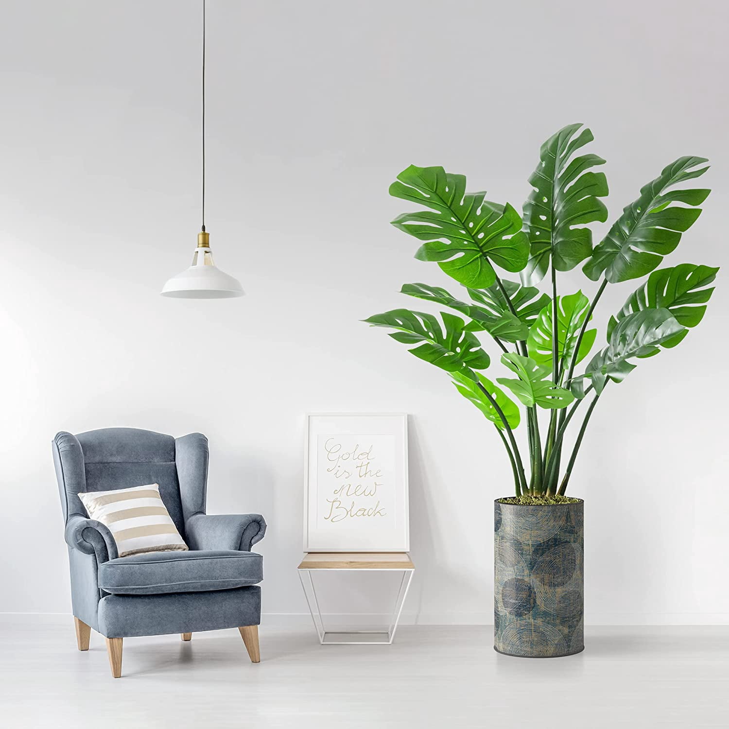 Artificial Tree in Contemporary Planter, Fake Monstera Silk Tree for ...
