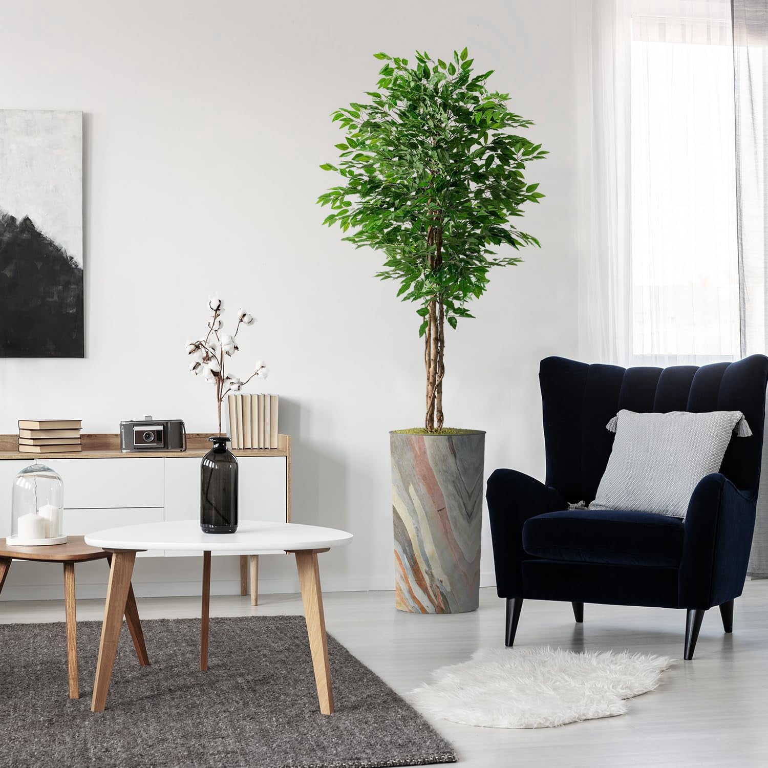 Artificial Tree in Modern Contemporary Planter, Fake Ficus Silk Tree ...