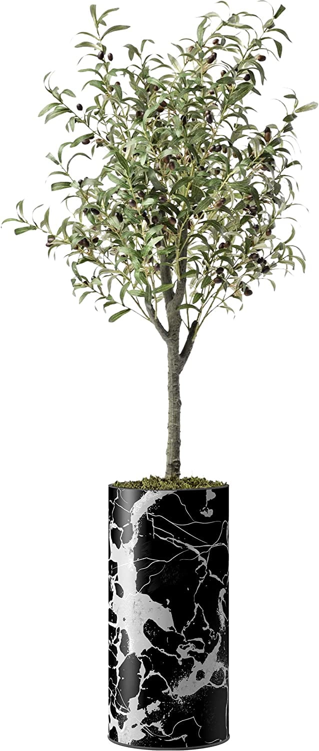 Artificial Tree in Modern Marble Effect Planter, Fake Olive Silk Tree ...