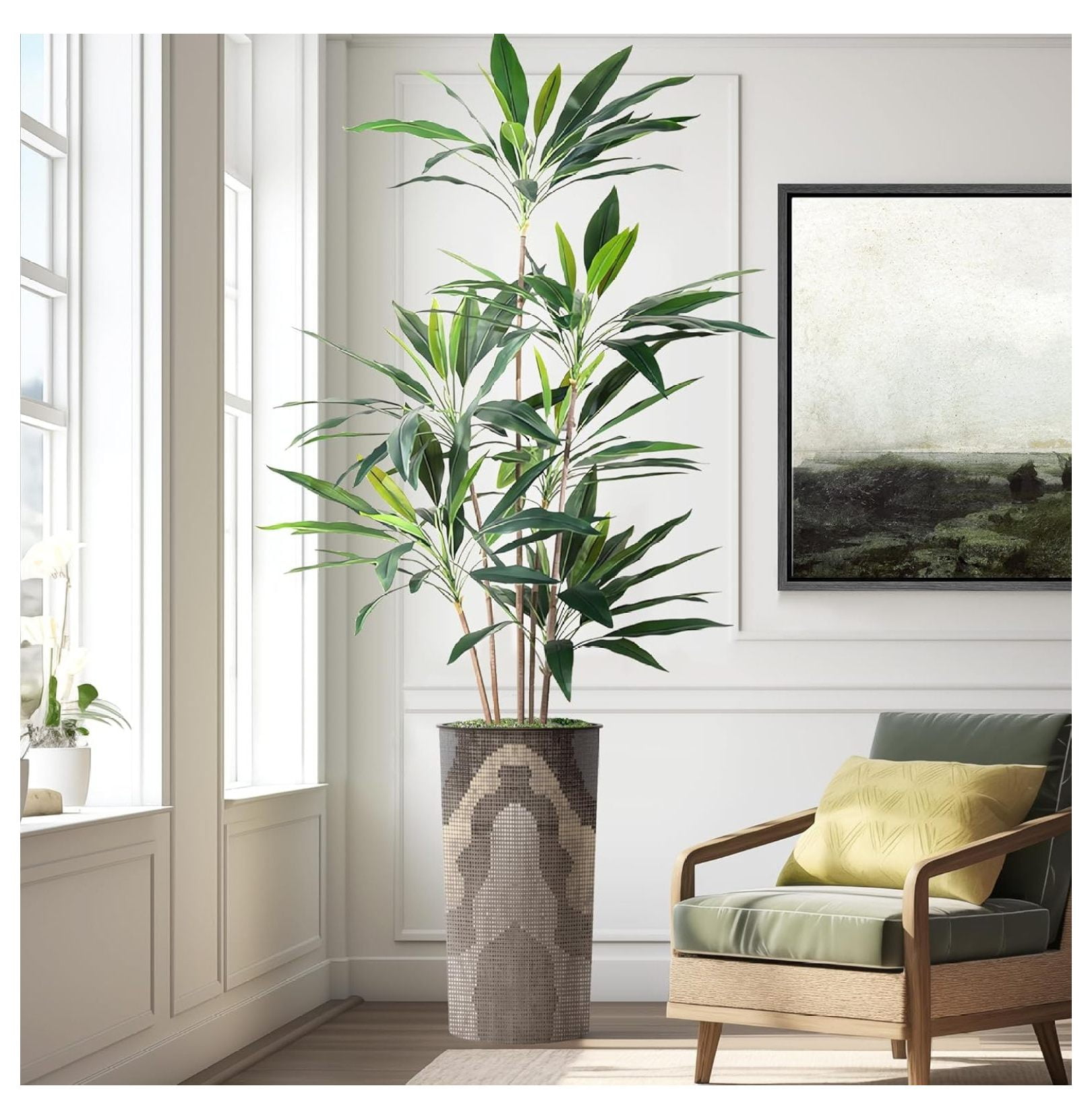 Artificial Tree in Modern Planter, Fake Dracaena Tree Silk Tree for ...