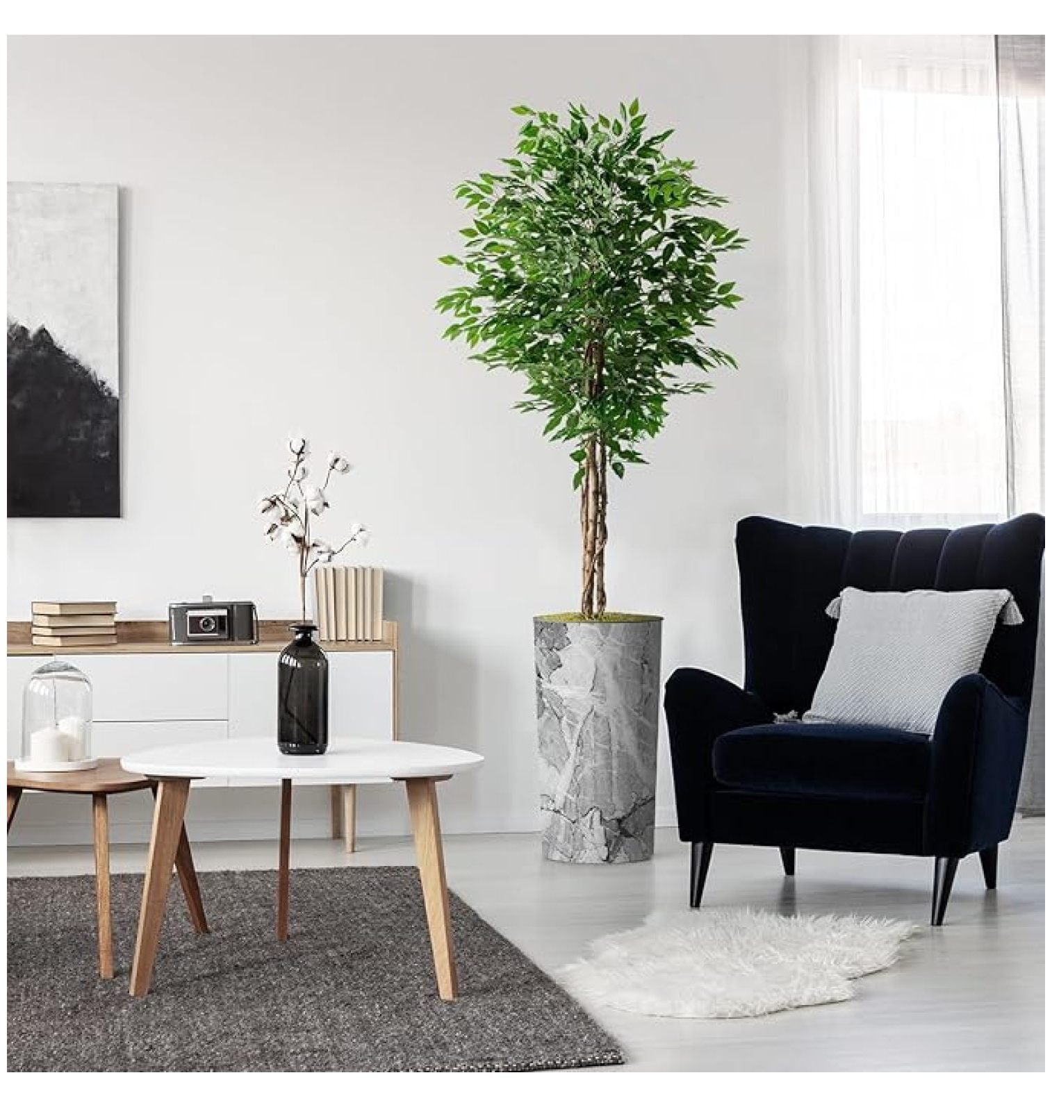 Artificial Tree in Modern Planter, Fake Ficus Silk Tree for Indoor and ...