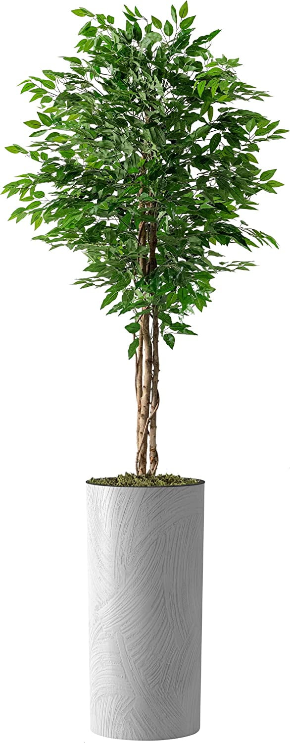 Artificial Tree in White Marble Effect Planter, Fake Ficus Silk Tree ...