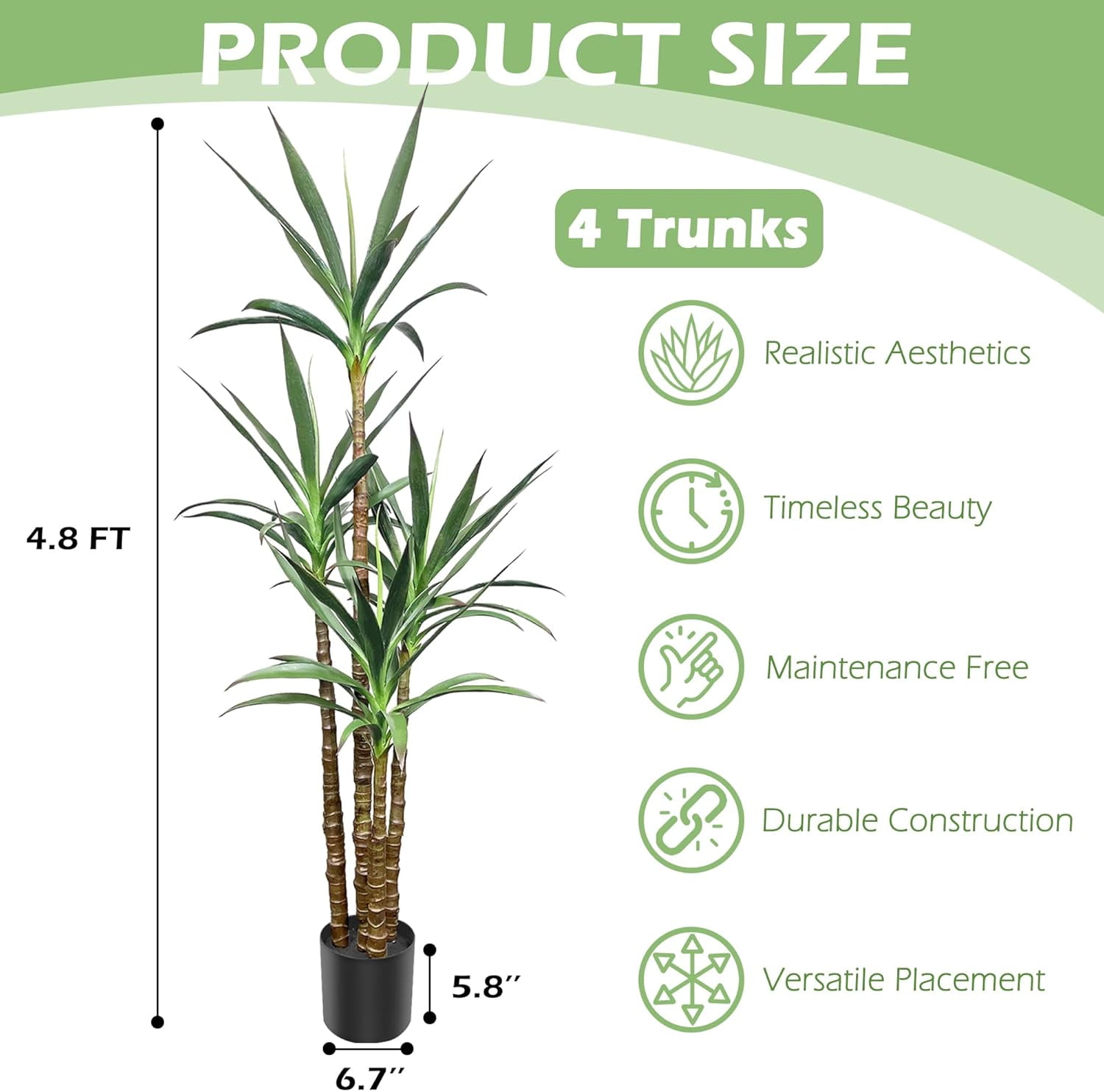 Artificial Trees 4.8Ft Faux Tree 4 Heads Agave Plants, Tall Plant Fake ...