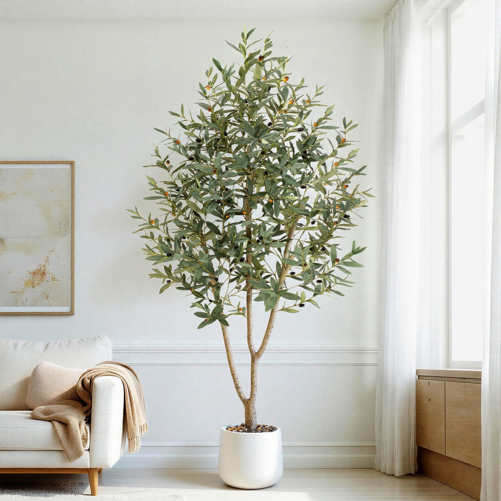 7FT Olive Trees Artificial, Large Faux Olive Tree with White Tall ...