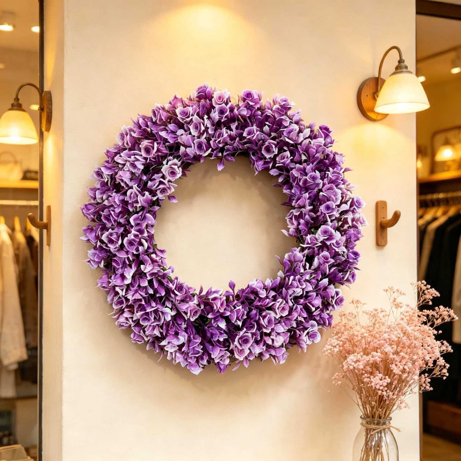Artificial Trumpet Rose Flower Wreath, Durable Weather Resistant Front ...