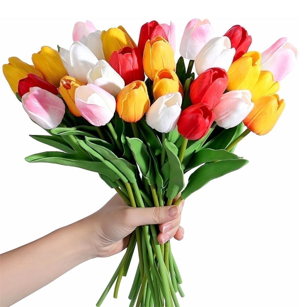 GIXUSIL 15 Pcs Artificial Tulips Flowers Bouquet for Spring, Faux Tulip ...