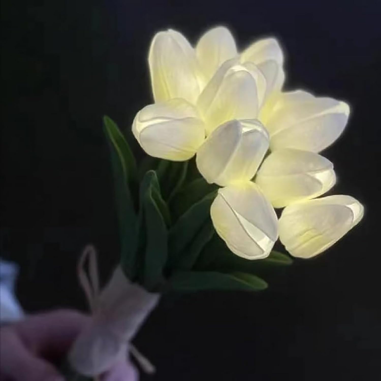 Artificial Tulip Flowers LED Lights Fake Tulips Bouquet Battery Powered ...
