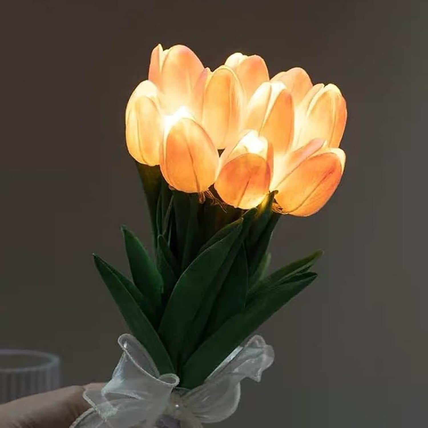 Artificial Tulip Flowers LED Lights Fake Tulips Bouquet Battery Powered ...