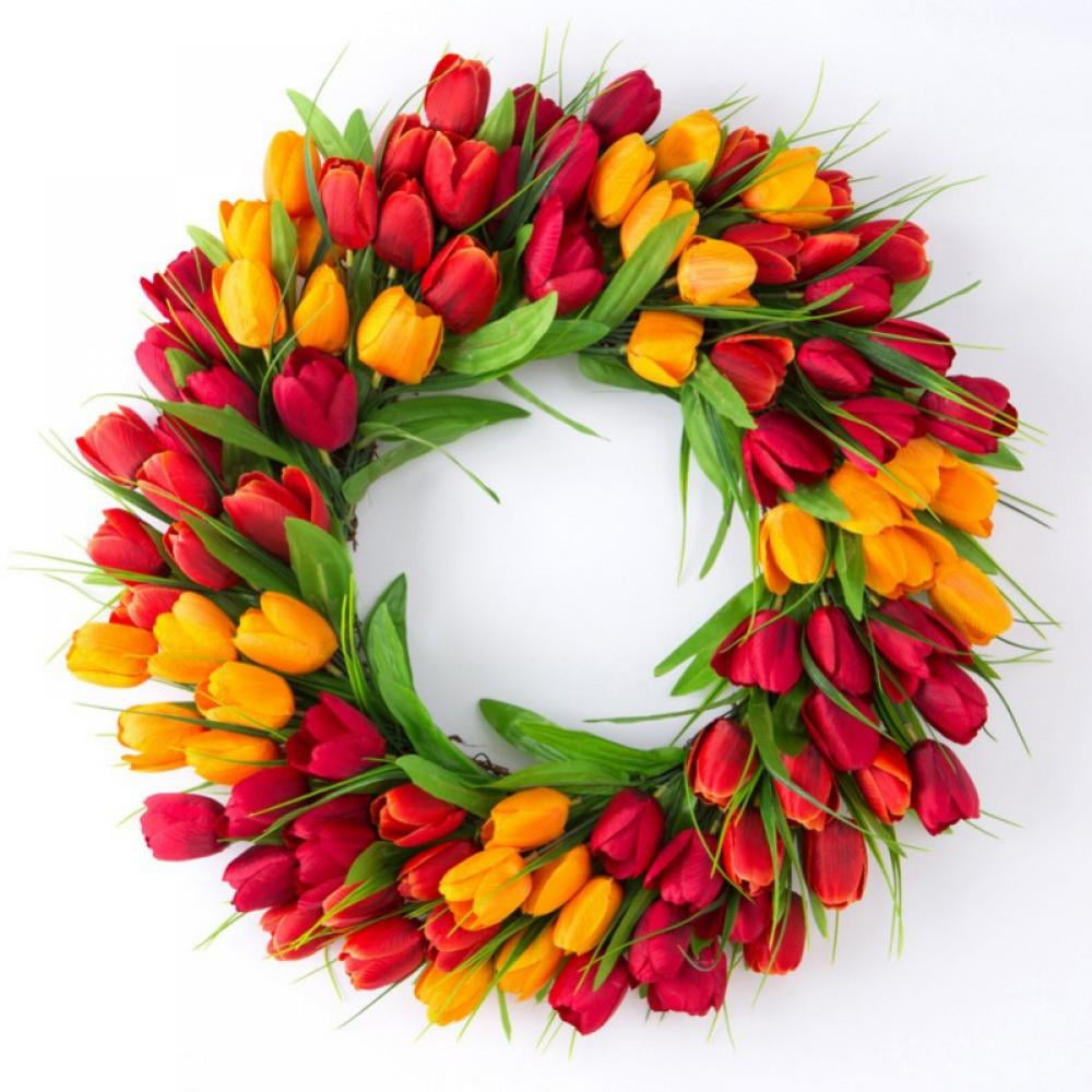 Artificial Tulip Wreath, 16 Inch Hanging Tulip Floral Twig Garland ...