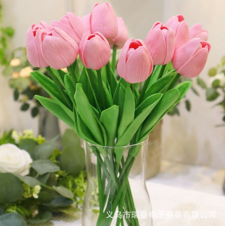 Artificial Tulips Flowers Centerpiece, Lifelike PU Fake Floral Stems ...