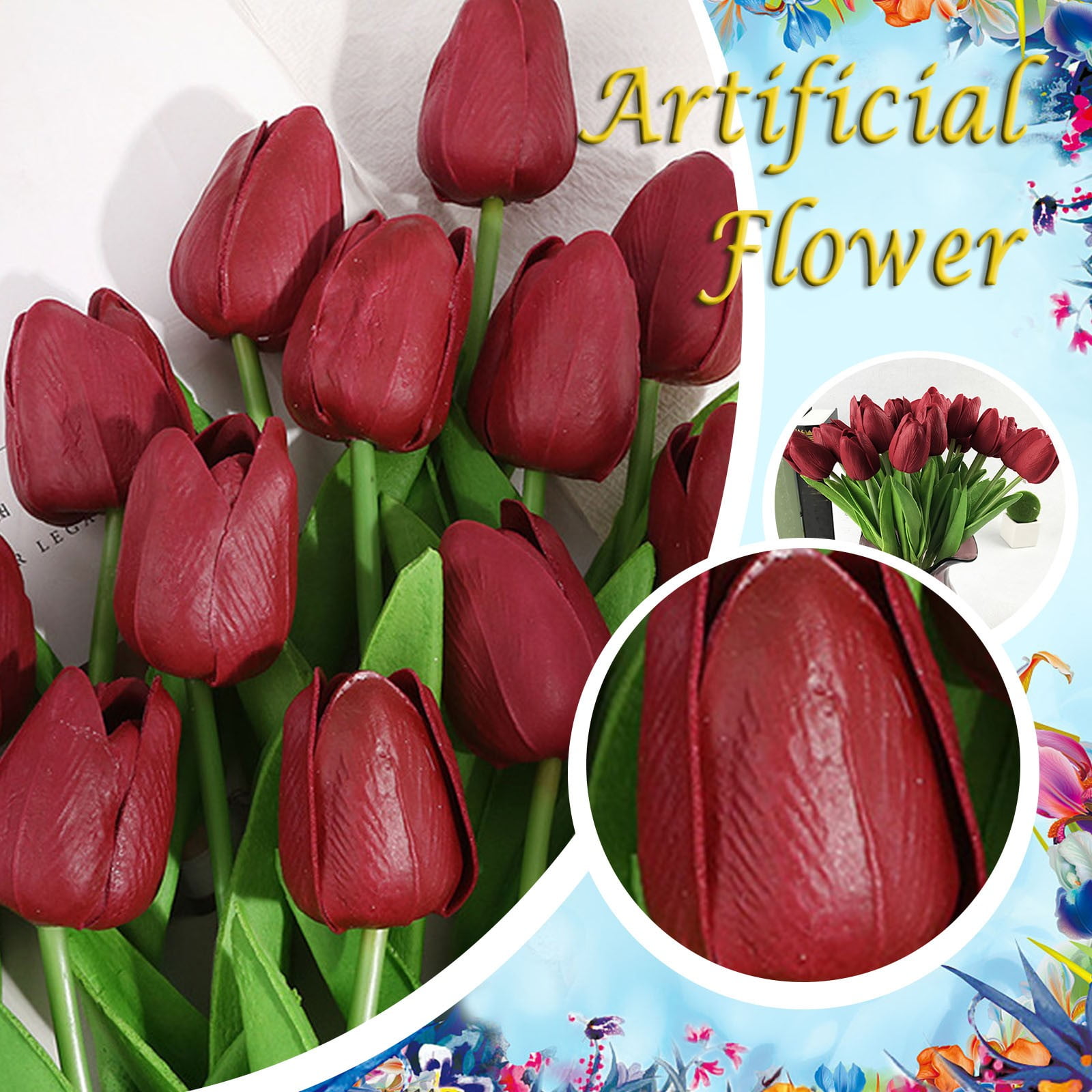 Artificial Tulips Flowers Guopo 10PC Artificial Flower Latex Real ...