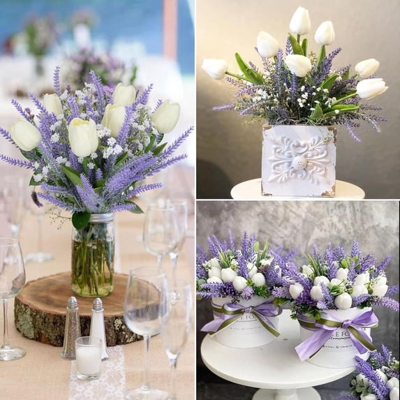 Artificial Tulips Lavender Silk Flower Bundle 12 Pack - Faux Floral ...