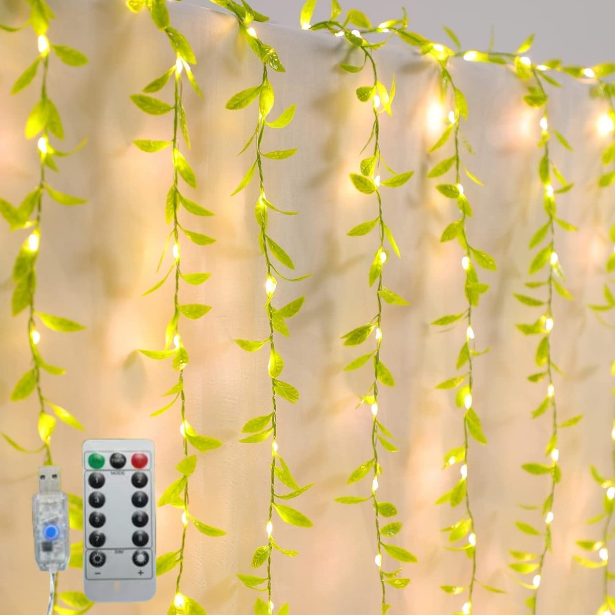 Artificial Vines Curtain Lights, 100 LED Battery Operated Fake Willow ...