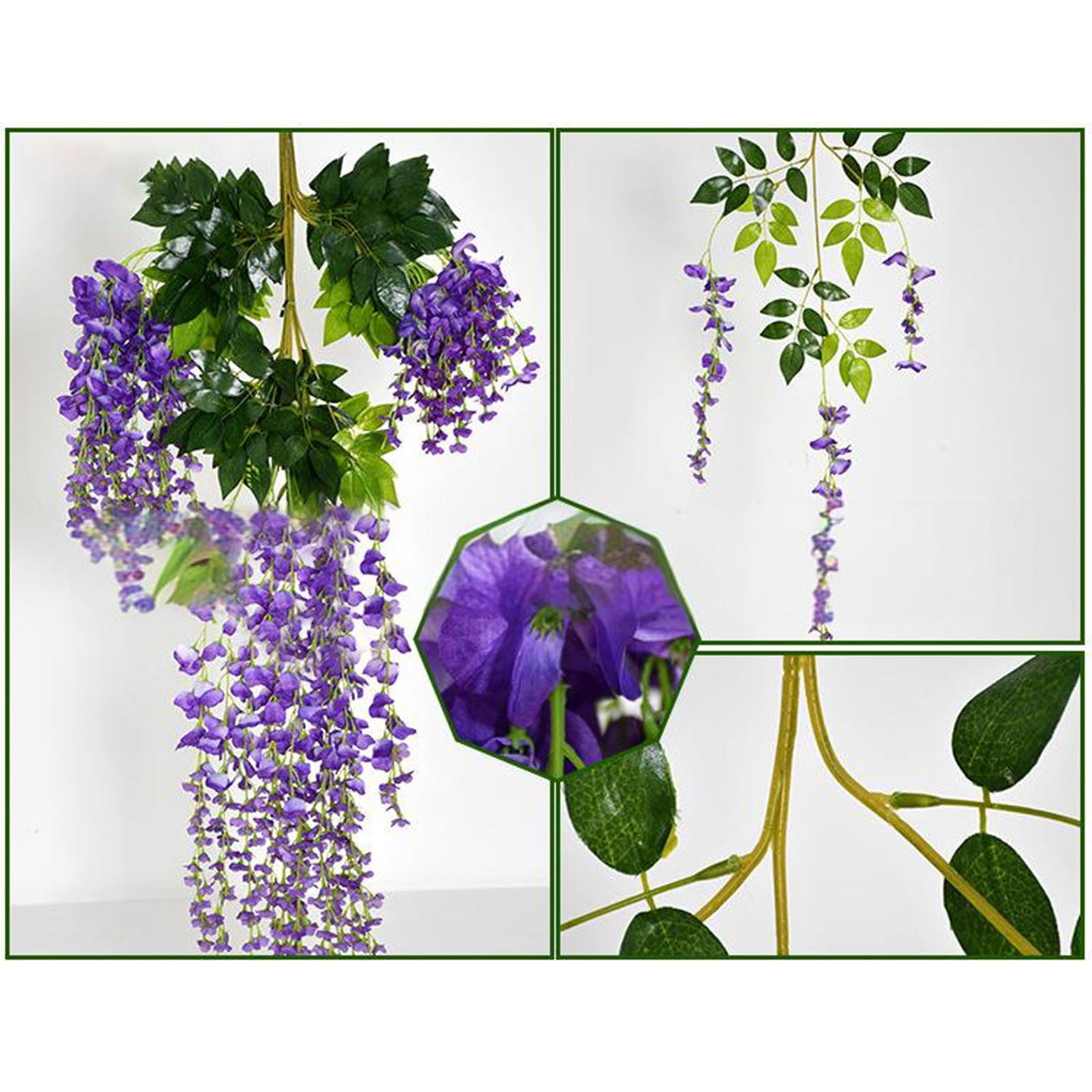 Artificial Violet Flower Rattan Wall Decor, Home Wedding Scene Layout, 12Pcs Set, Green Scene ...