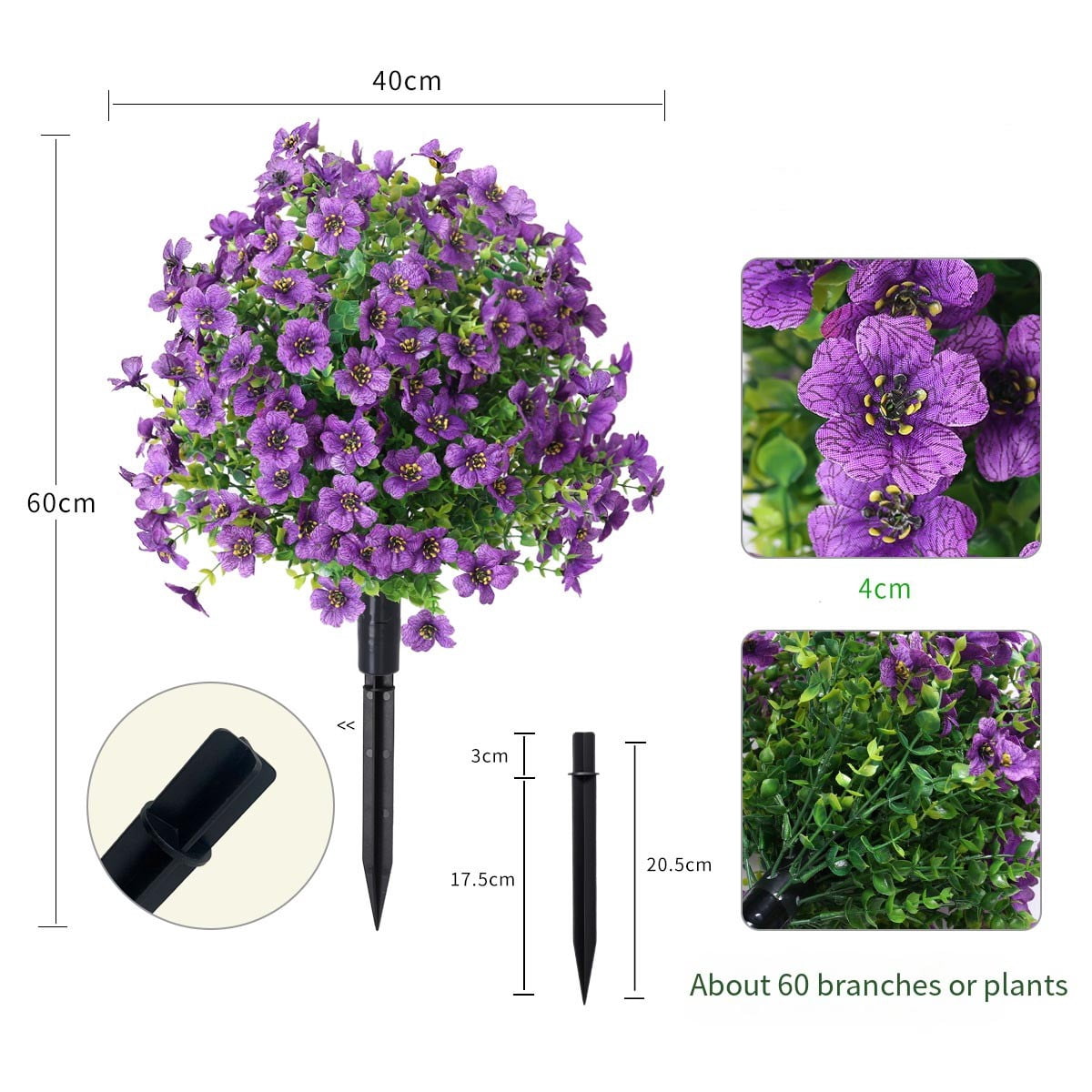 Artificial Violet Flowers Outdoor Garden Stakes Faux Greenery Sprigs ...