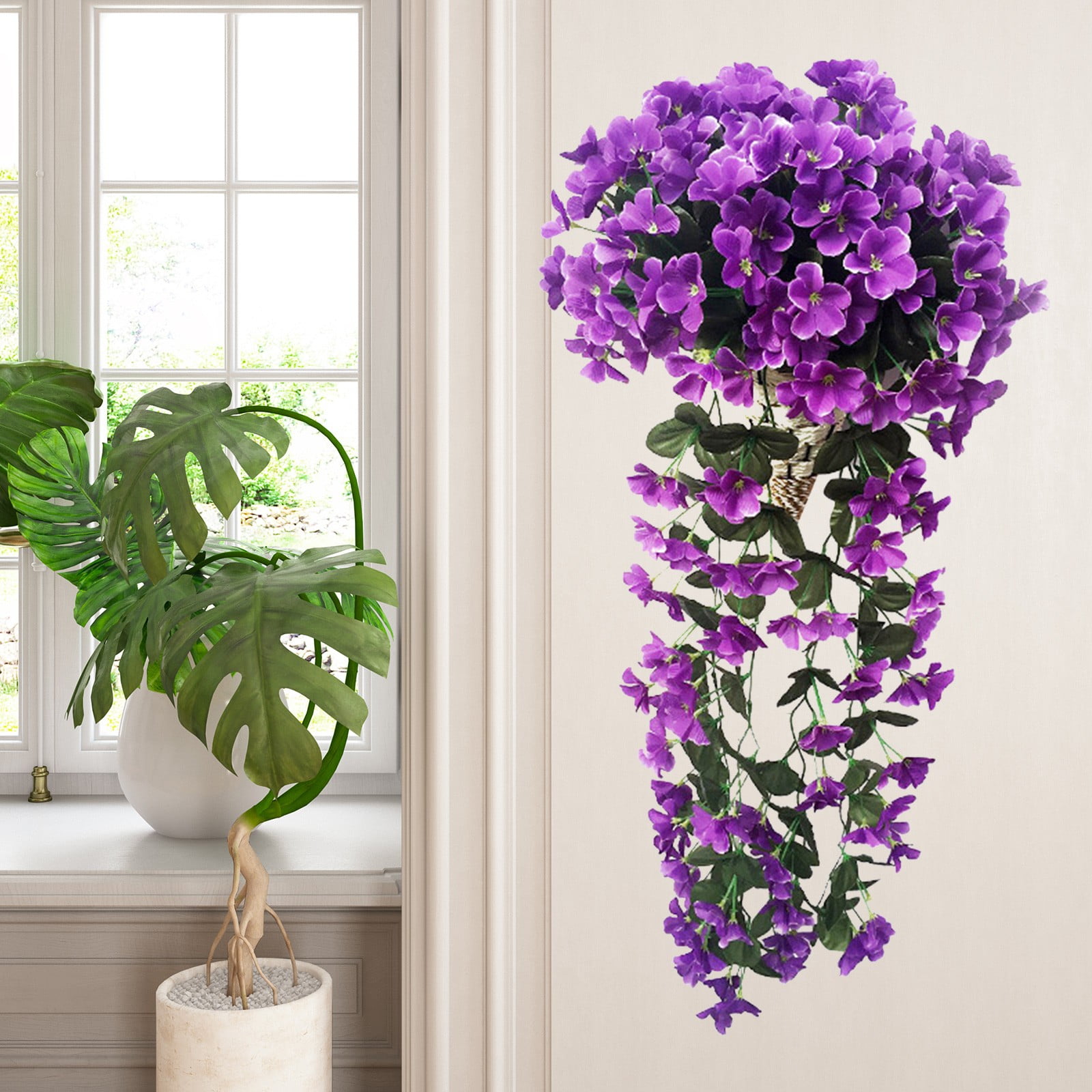 Artificial Violet Hanging Flowers - Silk Faux Violets Bouquet, 18 Forks ...