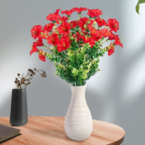 Artificial Violet Silk Flower Bouquet with Plastic Grass for Home ...